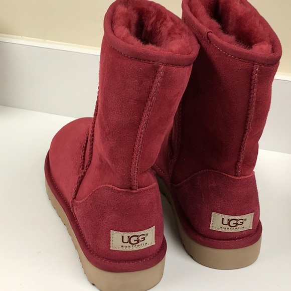 UGG | Shoes | Ugg Booties Beautiful Red Suede Sheepskinlined Logo Never ...